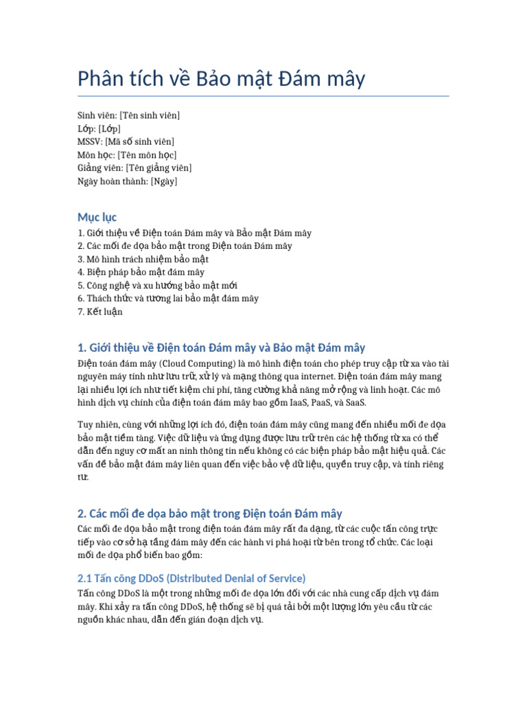 Bảo Mật Đám Mây: Nguy Cơ & Giải Pháp | PDF | Art | Computers