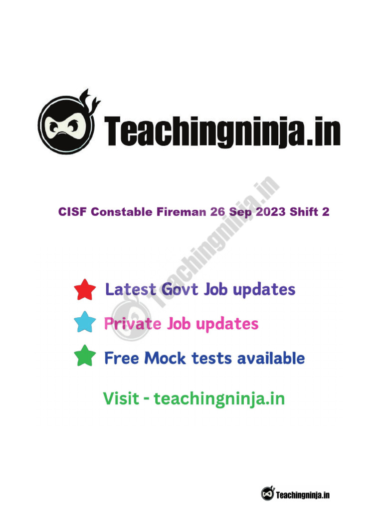 CISF Constable Fireman Official Paper Held On 26 Sept 2023 Shift 2 | PDF