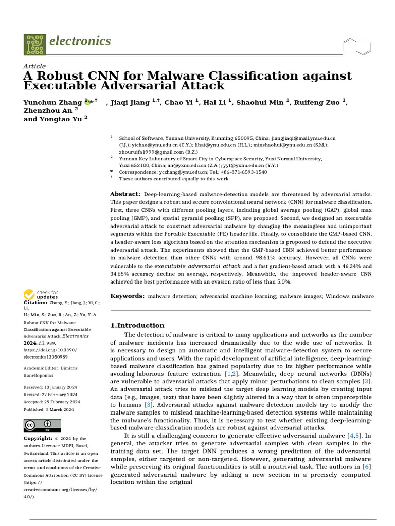 A Robust Cnn For Malware Classification Against Executable Adversarial