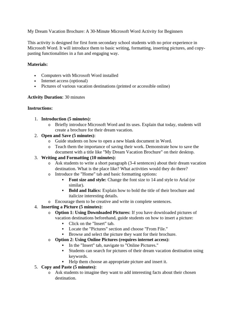 My Dream Vacation Brochure | PDF