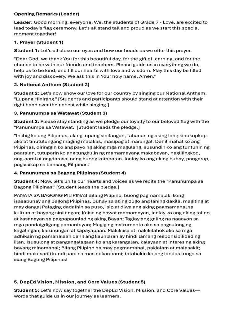 Flag Ceremony Script | PDF