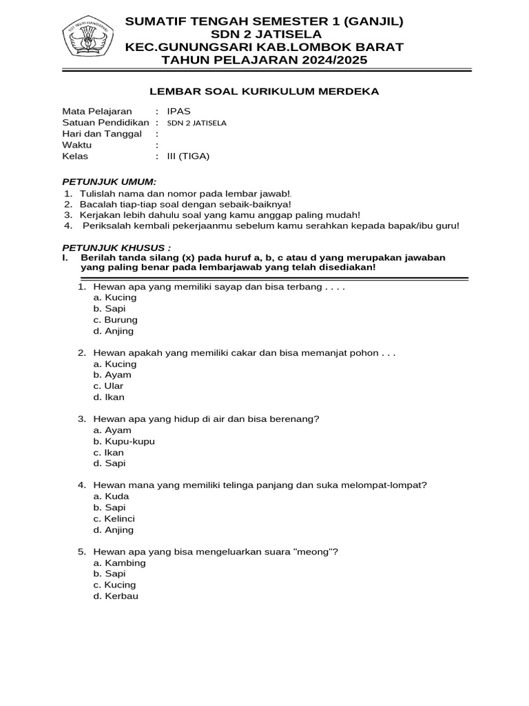 STS 1 Kelas III - IPAS | PDF