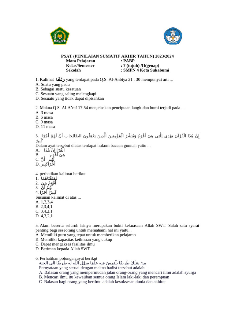 Soal Psat. 2024 | PDF