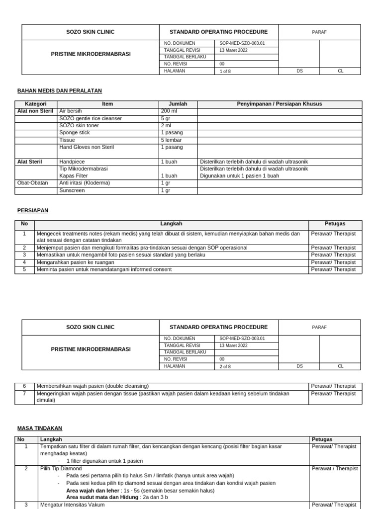 SOP-MED-SZO-003.01 - Pristine Mikrodermabrasi | PDF