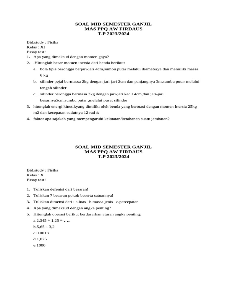 Mid Semester Ganjil PPQ | PDF