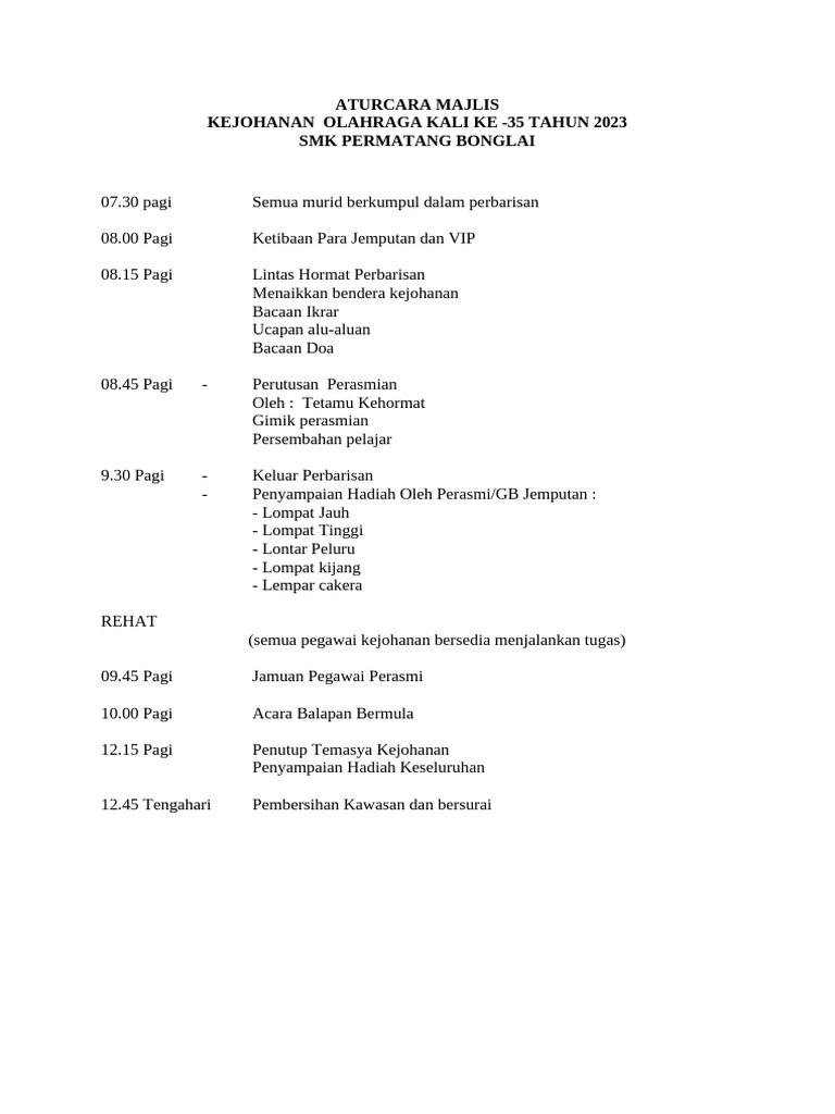 Aturcara Sukan Tahunan 2023 | PDF