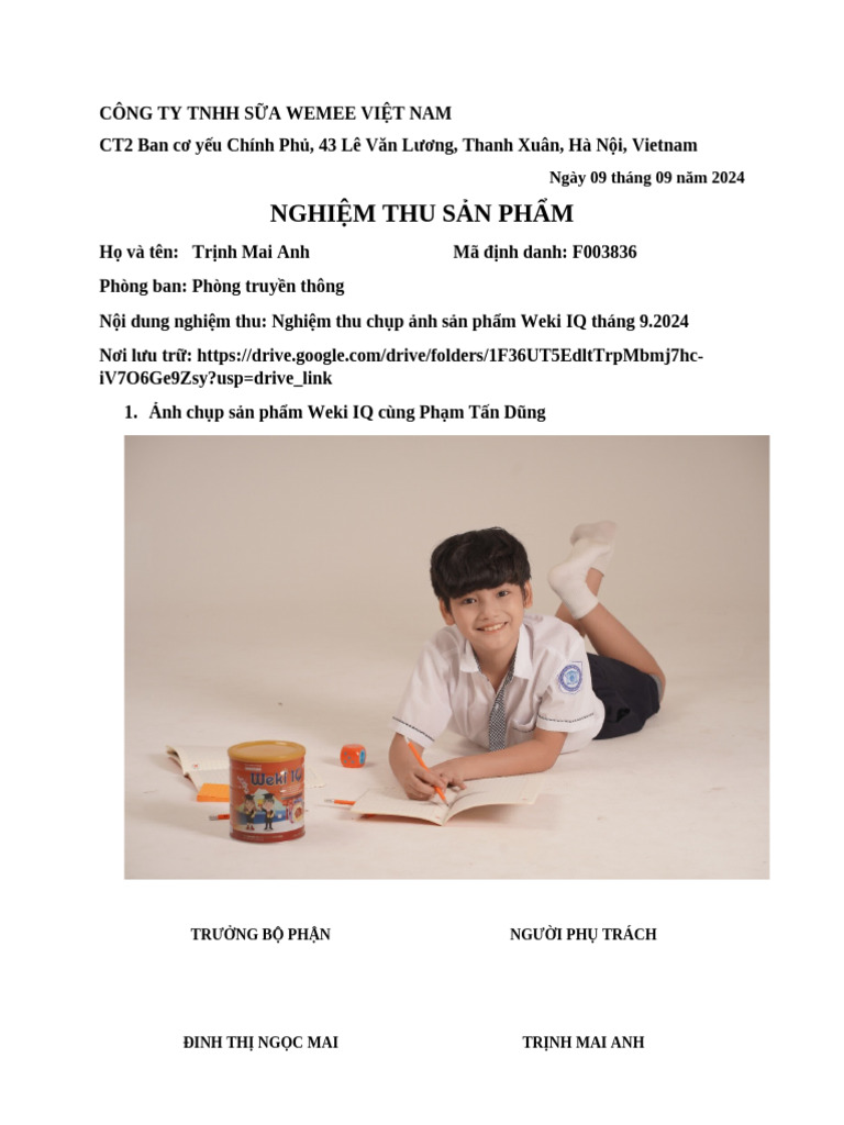 Nghiệm Thu Hình Ảnh Chụp Sản Phẩm Weki IQ | PDF