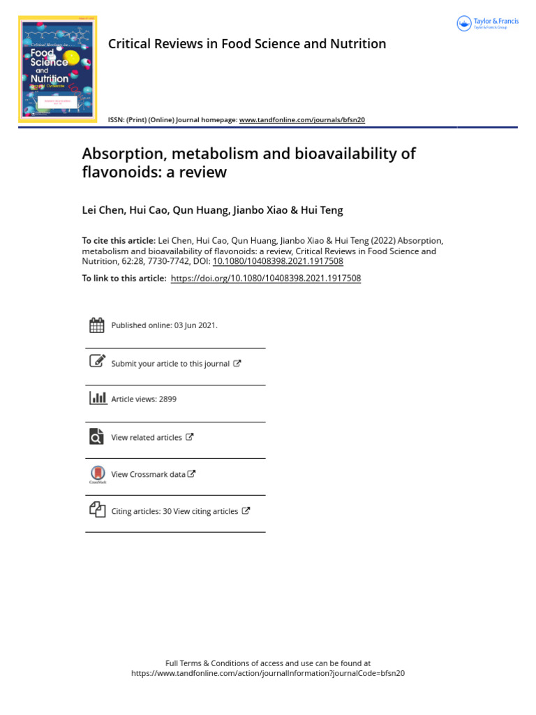 Absorption Metabolism and Bioavailability of Flavonoids A Review | PDF
