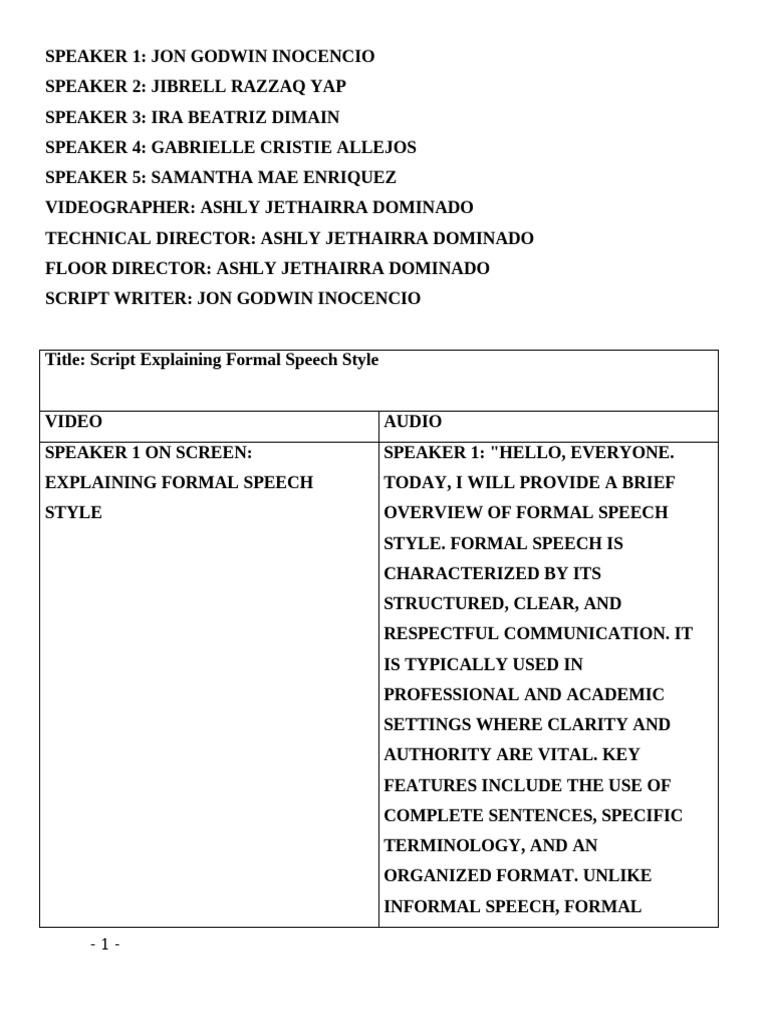 Formal Speech Style | PDF