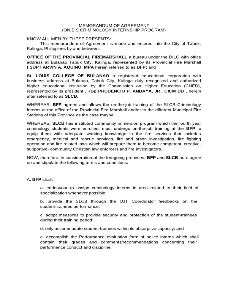 MEMORANDUM OF AGREEMENT-BFP | PDF