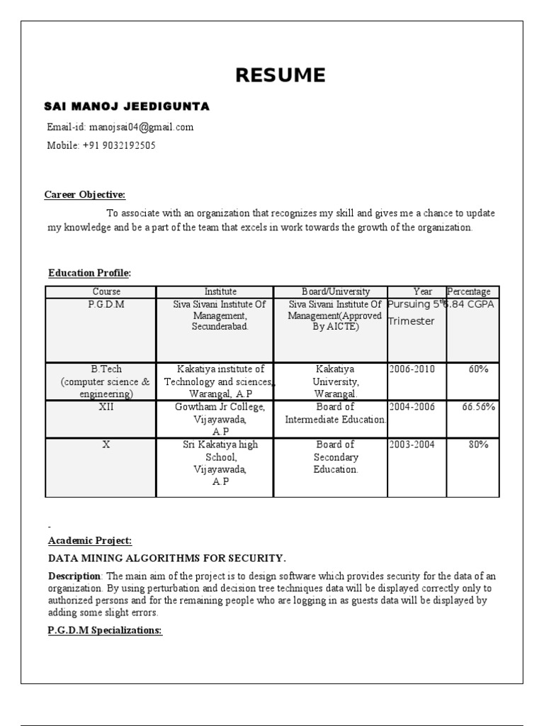 Sai Manoj Jeedigunta Resume | PDF