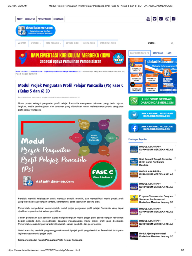 Modul Projek Penguatan Profil Pelajar Pancasila (P5) Fase C (Kelas 5 Dan 6) SD | PDF