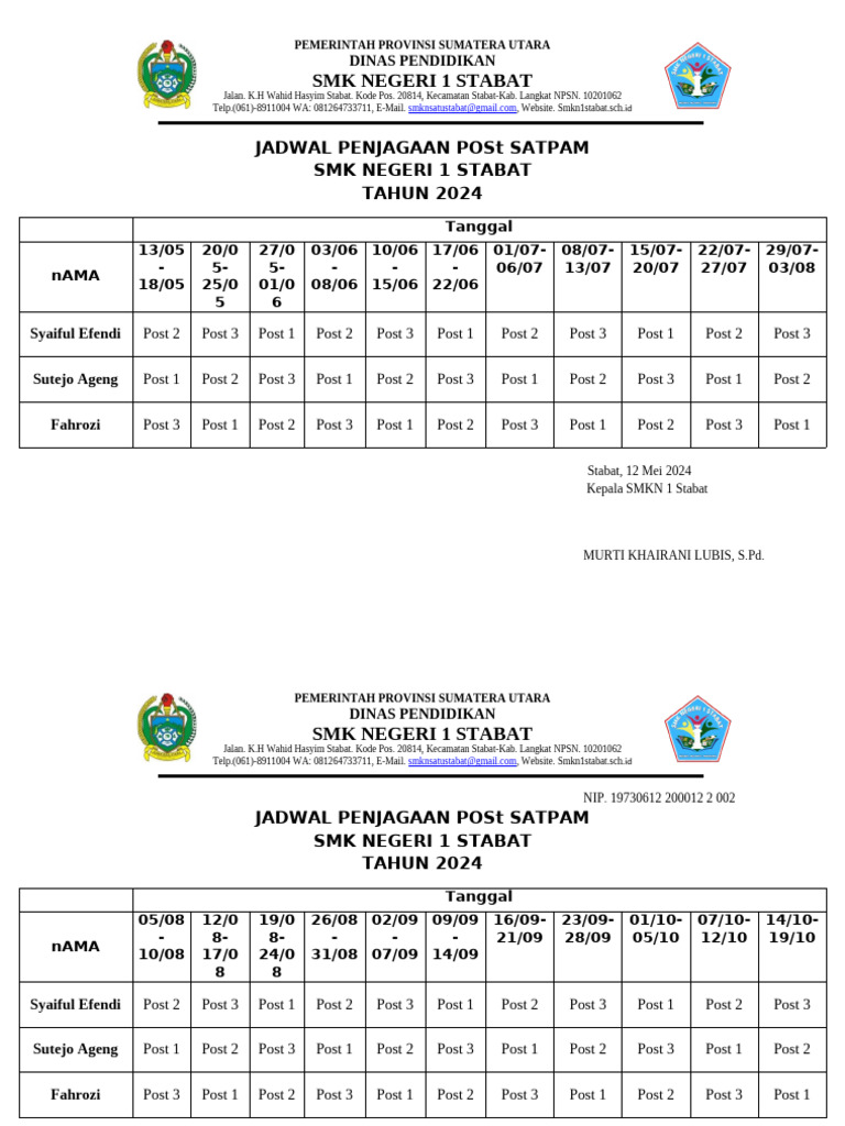 JADWAL PENJAGAAN POSt SATPAM | PDF