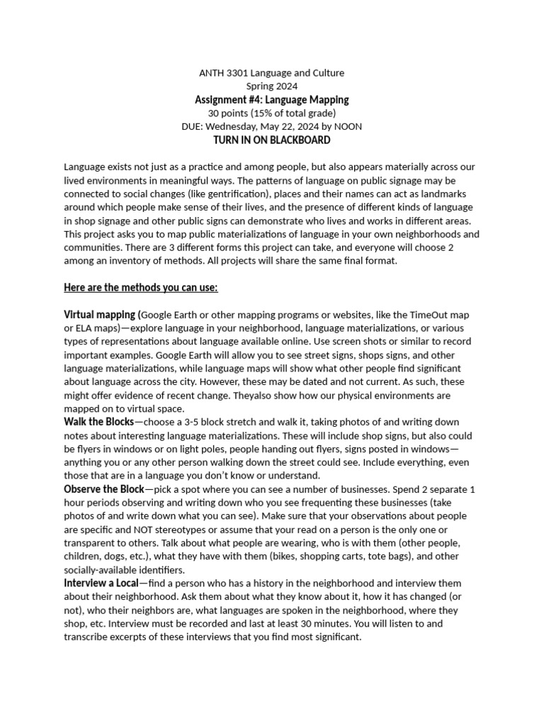 ANTH 3301 - Language Mapping Assignment - Spring 2024 | PDF