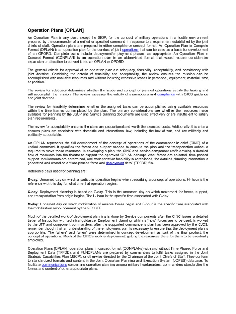 Military OPLAN Overview and Examples | PDF | United States Central ...