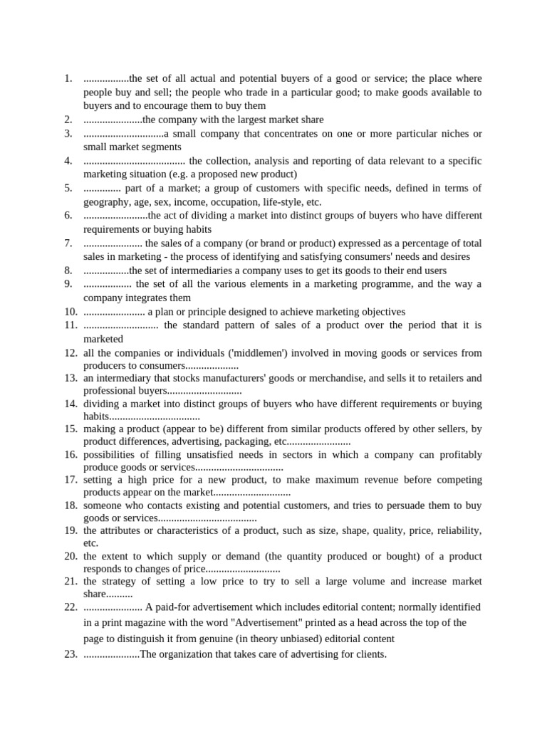 Business Studies Vocab Review 11-17 (Ordered) | PDF
