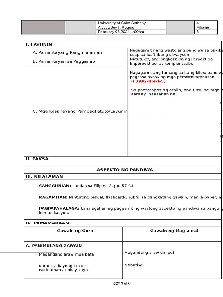 Tinywow - Lesson Plan Elementary Filipino - 63662159 | PDF