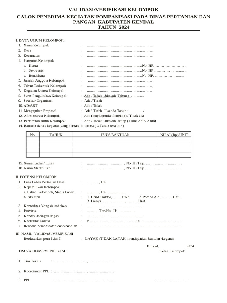 Form Verifikasi KLP Pompanisasi | PDF