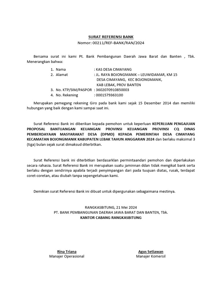 SURAT REFERENSI BANK | PDF