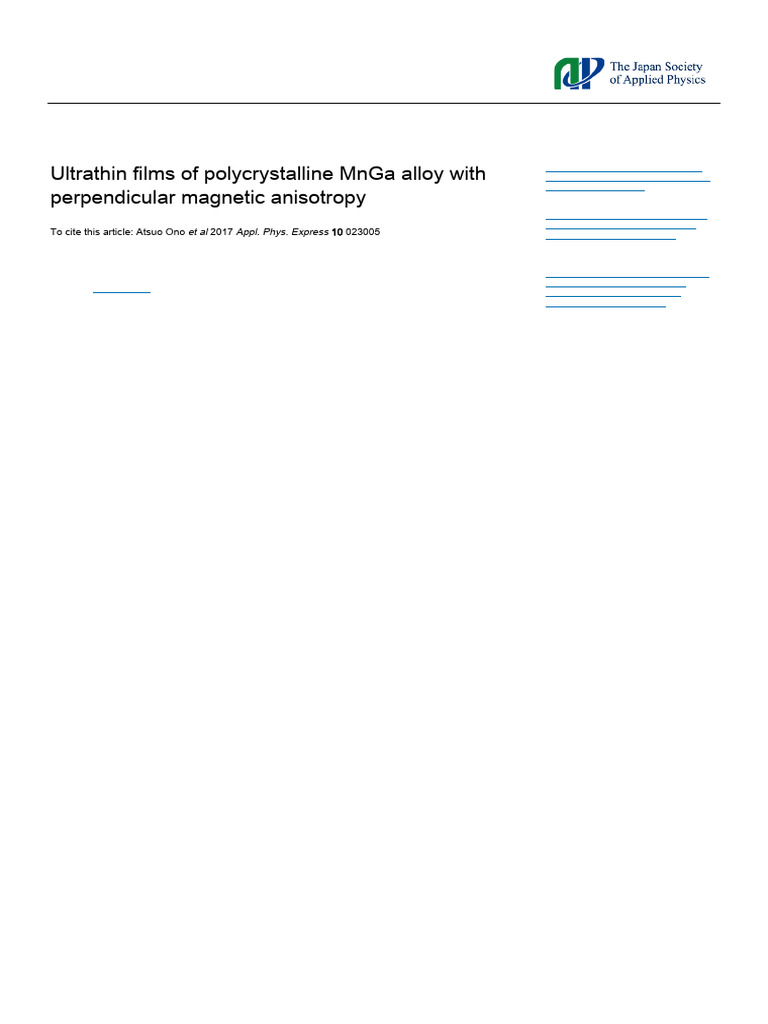 Ultrathin Films of Polycrystalline MnGa Alloy With Perpendicular ...