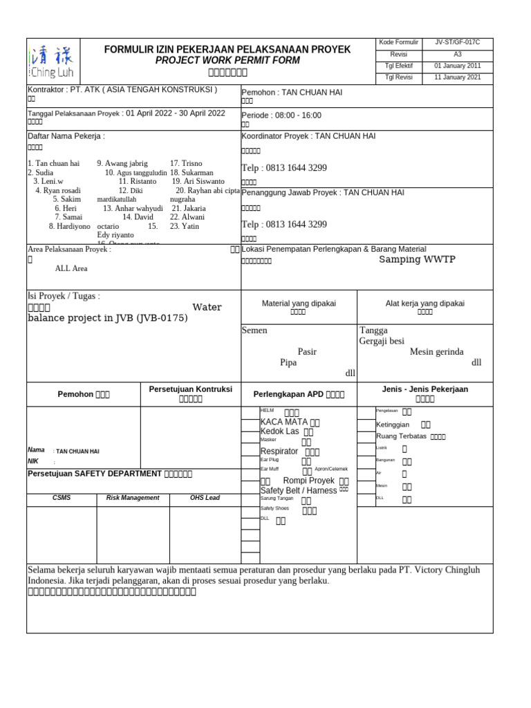 Form Izin Kerja Proyek | PDF