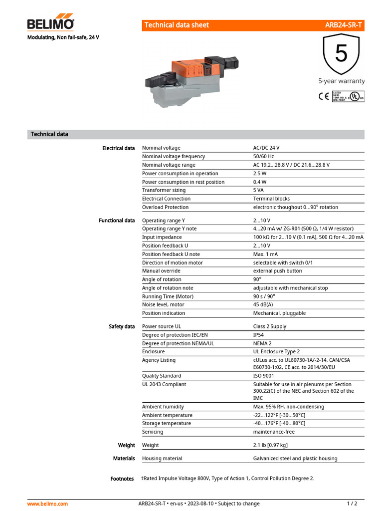Belimo ARB24 SR T Datasheet en Us | PDF