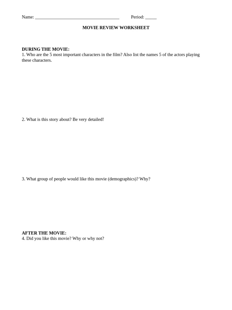 Movie Review Worksheet | PDF