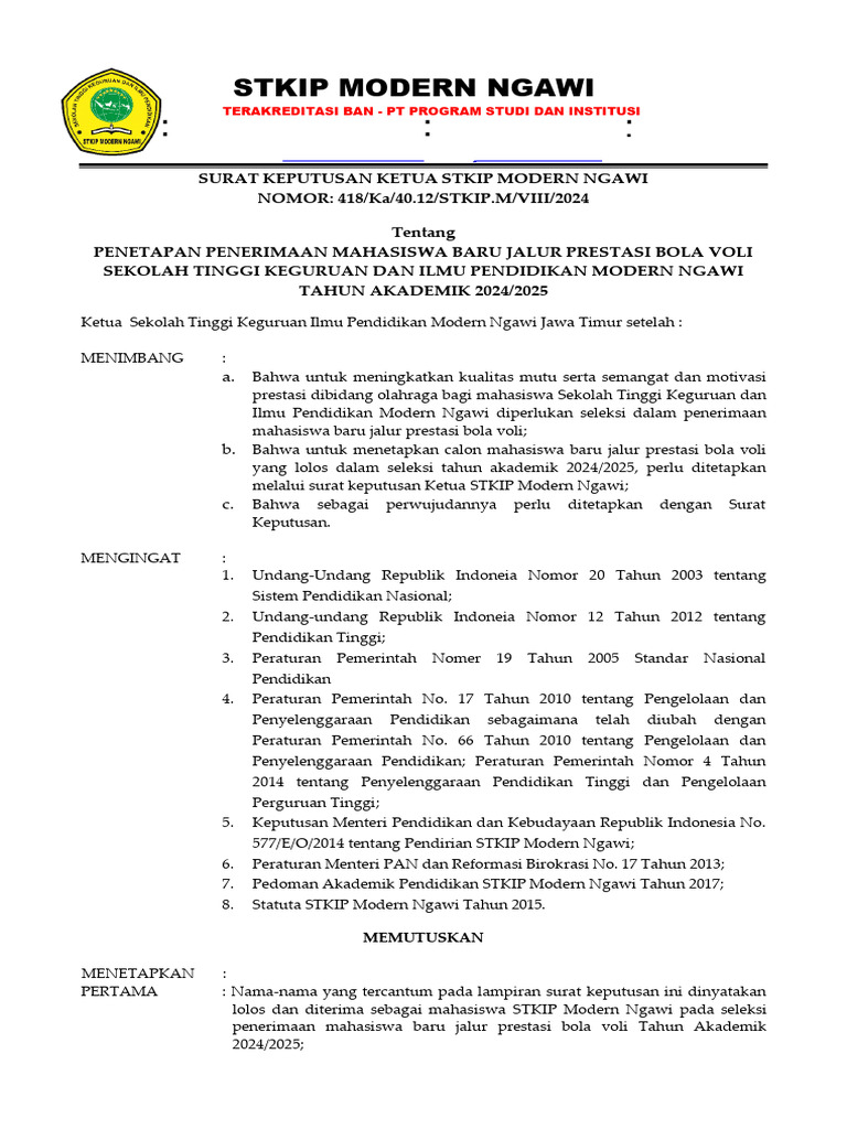 Penerimaan Mahasiswa Baru STKIP Ngawi 2024 | PDF