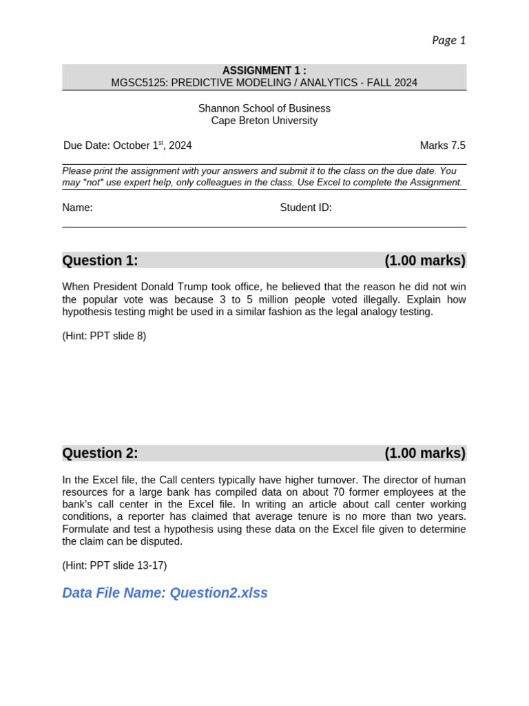 Assignment2 MGSC5125 Fall24 | PDF | Analysis Of Variance | Hypothesis