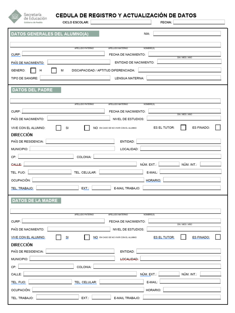 CEDULA de Registro y Actualizacion de Datos 2024-2025 | PDF