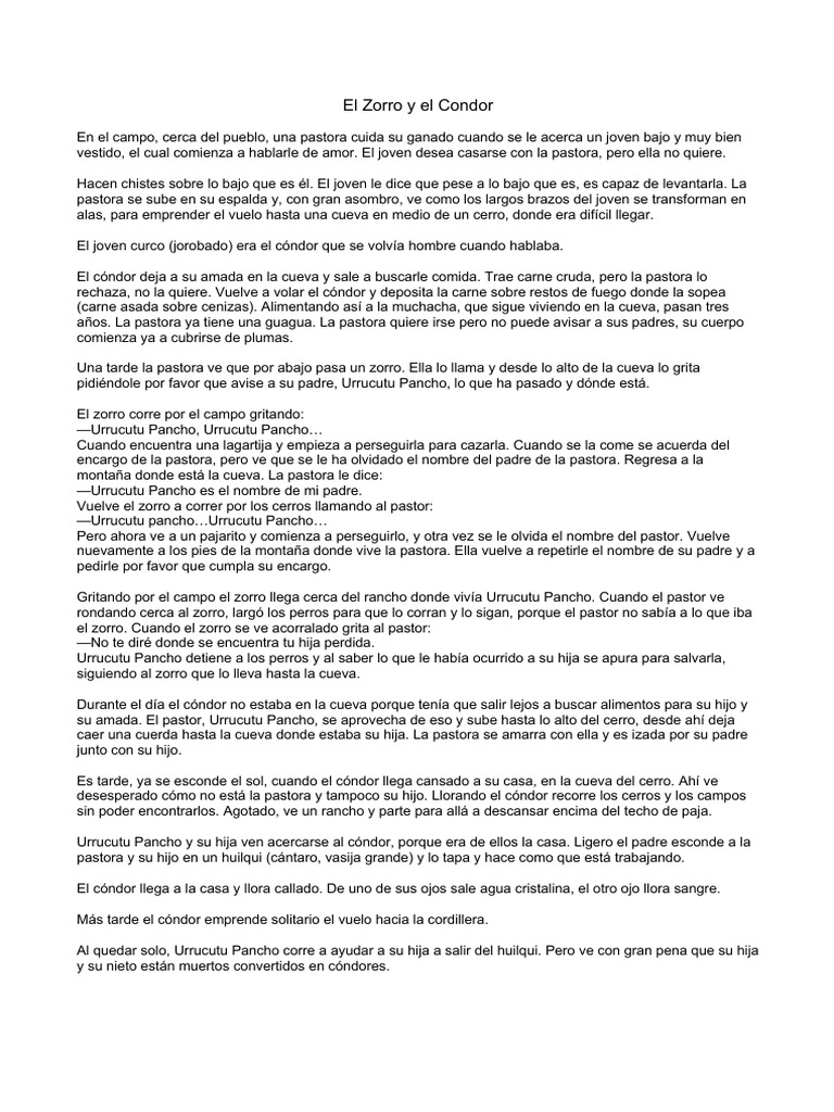 Cuento Atacameño El Zorro y El Condor | PDF