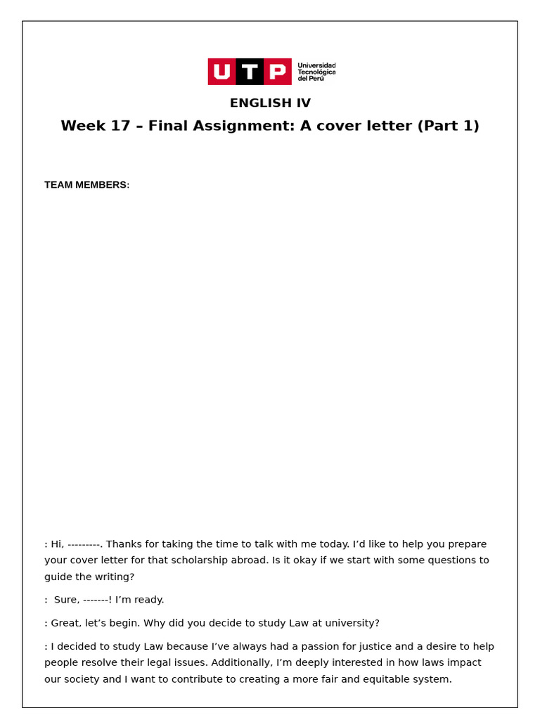 Week17 - Final Assignment - A Cover Letter - Part1) ) ) ) ) ) ) | PDF