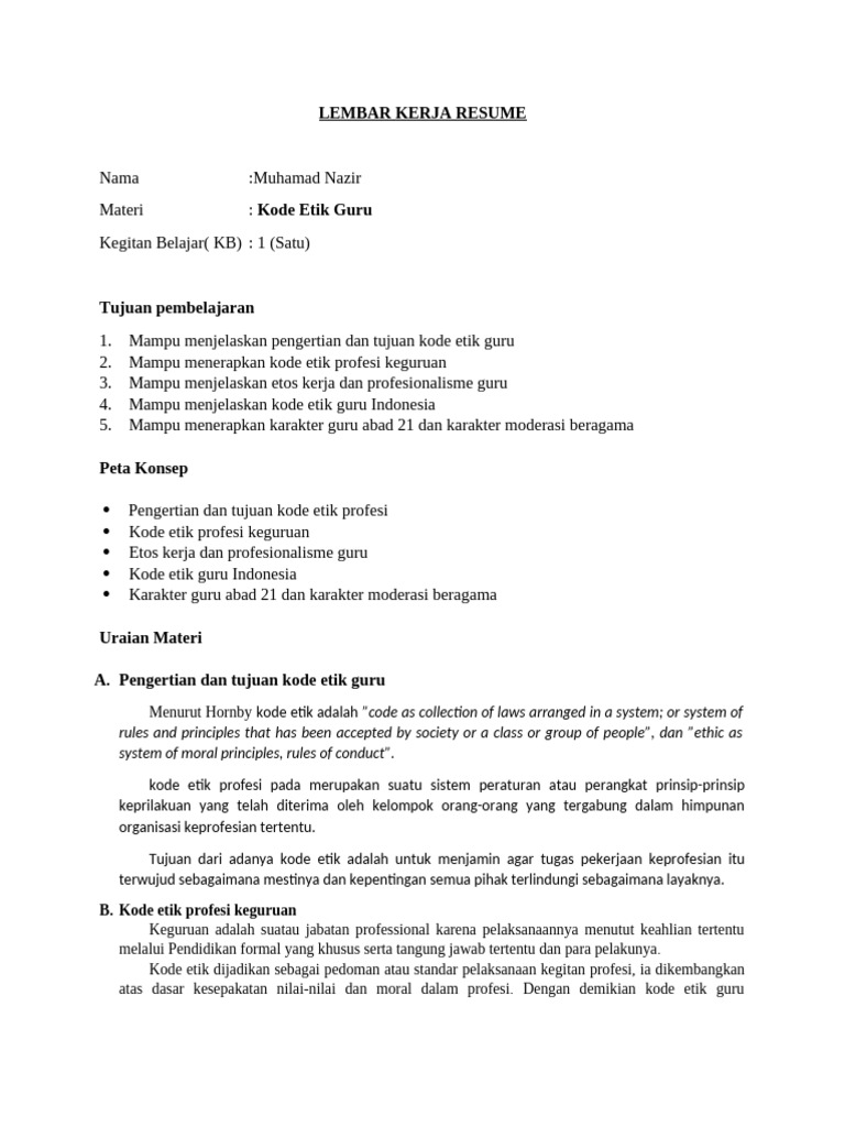 Lembar Kerja Resume Modul 4 KB 3 | PDF