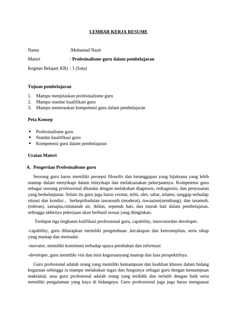 Lembar Kerja Resume Modul 4 KB 2 | PDF