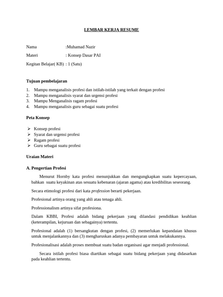 Lembar Kerja Resume Modul 4 KB 1 | PDF