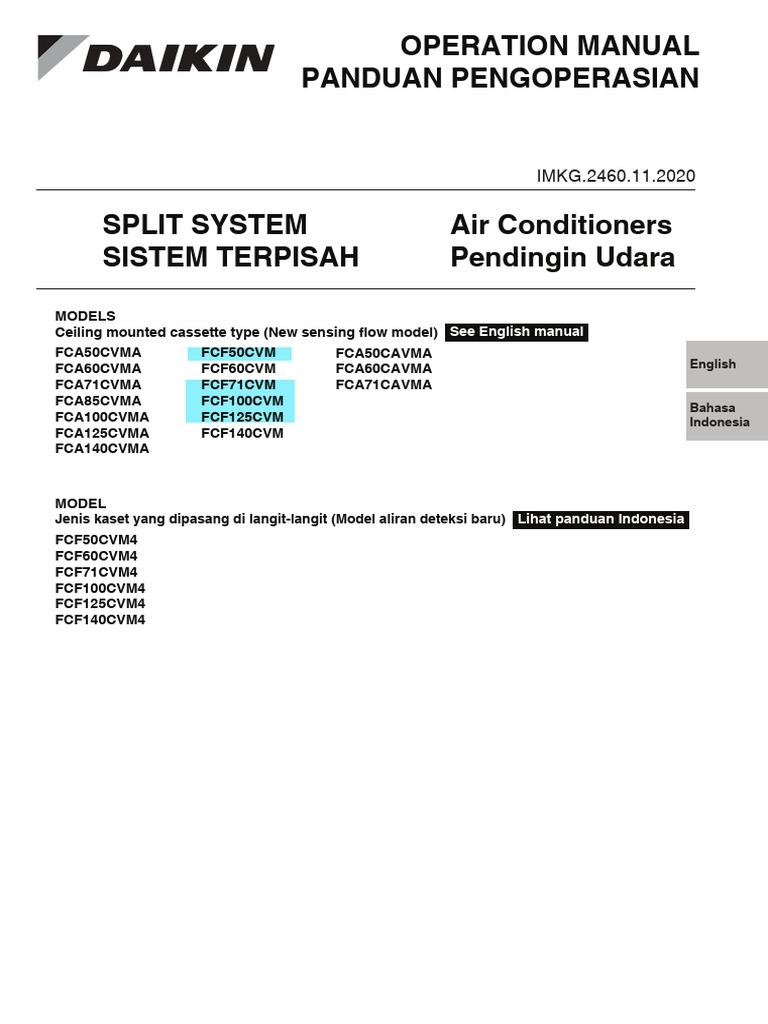 Daikin Operation Manual (Ceiling Cassette) | PDF