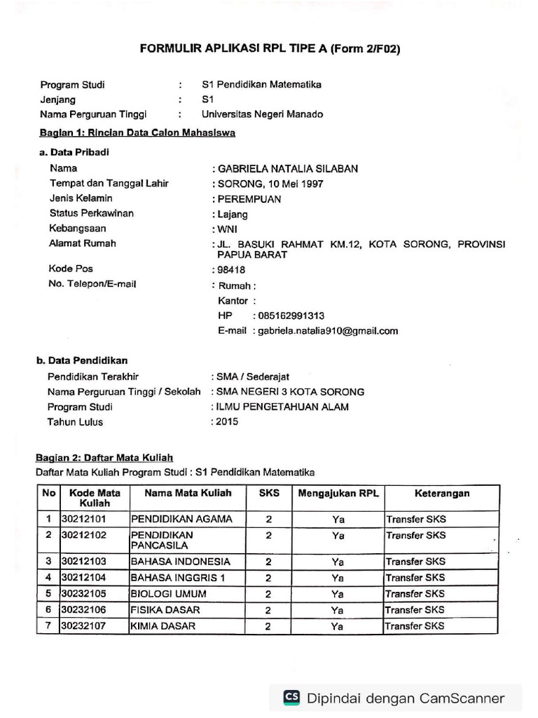 Formulir Aplikasi RPL Tipe A_compressed | PDF