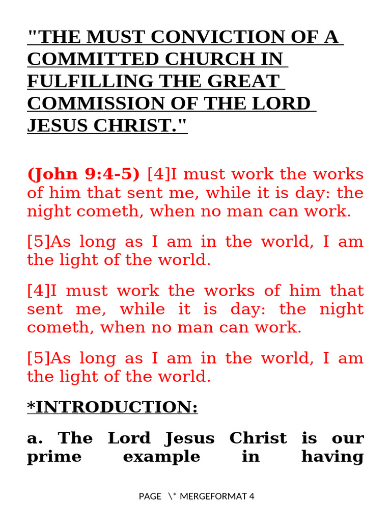 The Must Conviction of A Committed Church in Fulfilling The Great ...