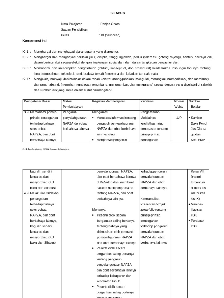 KLS 9-Silabus P4GN Pjok | PDF