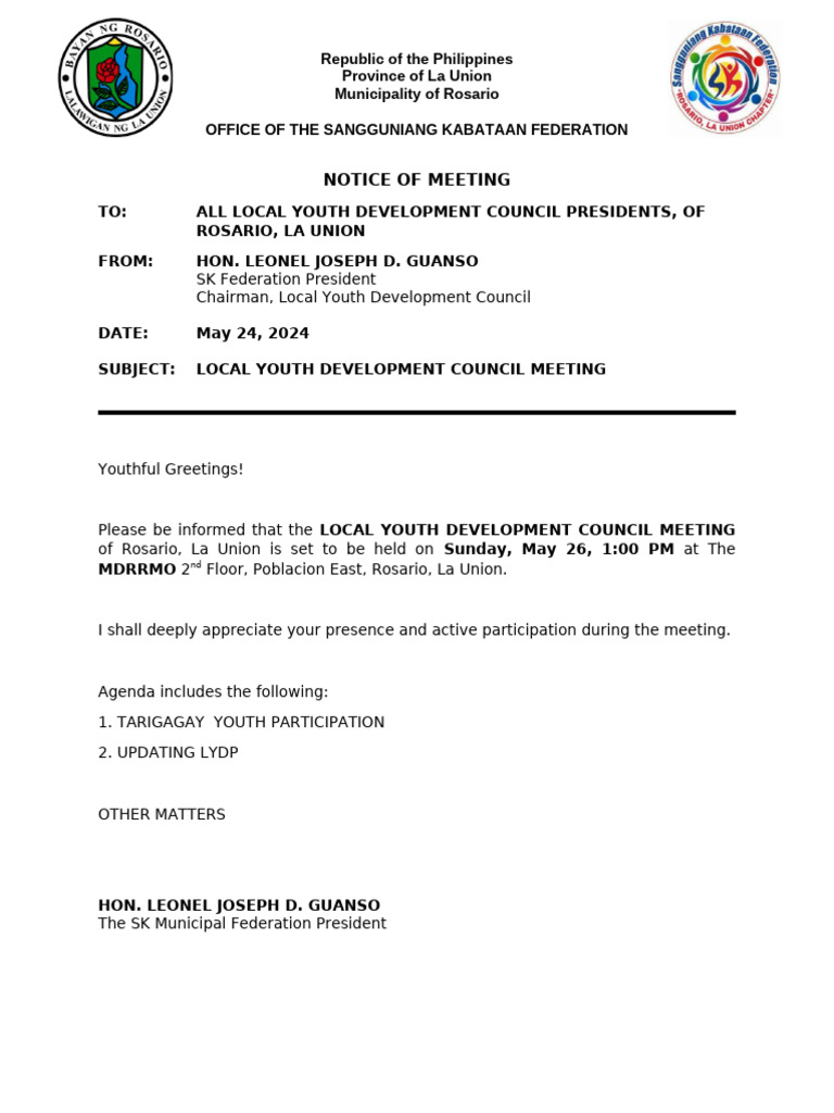 Notice of em Meeting Lydc | PDF
