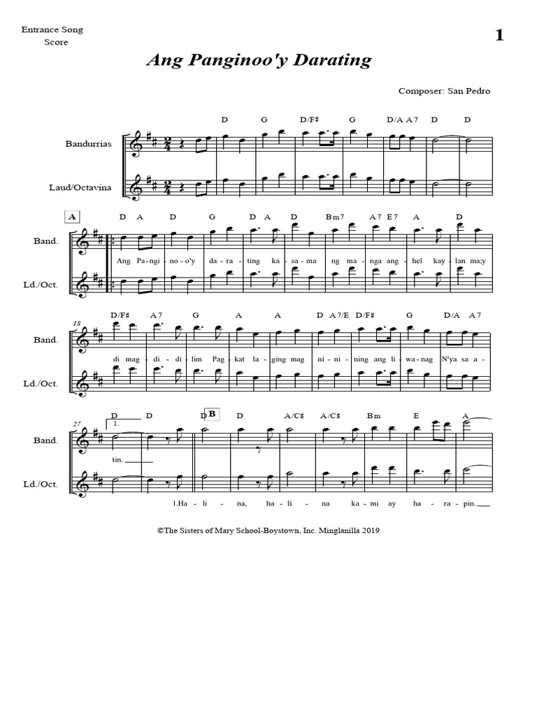 Ang Panginoo'y Darating: Score Entrance Song | PDF