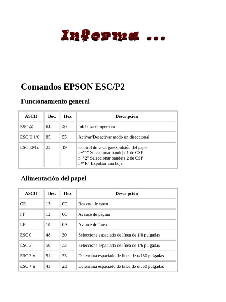 Comandos EPSON ESC | PDF