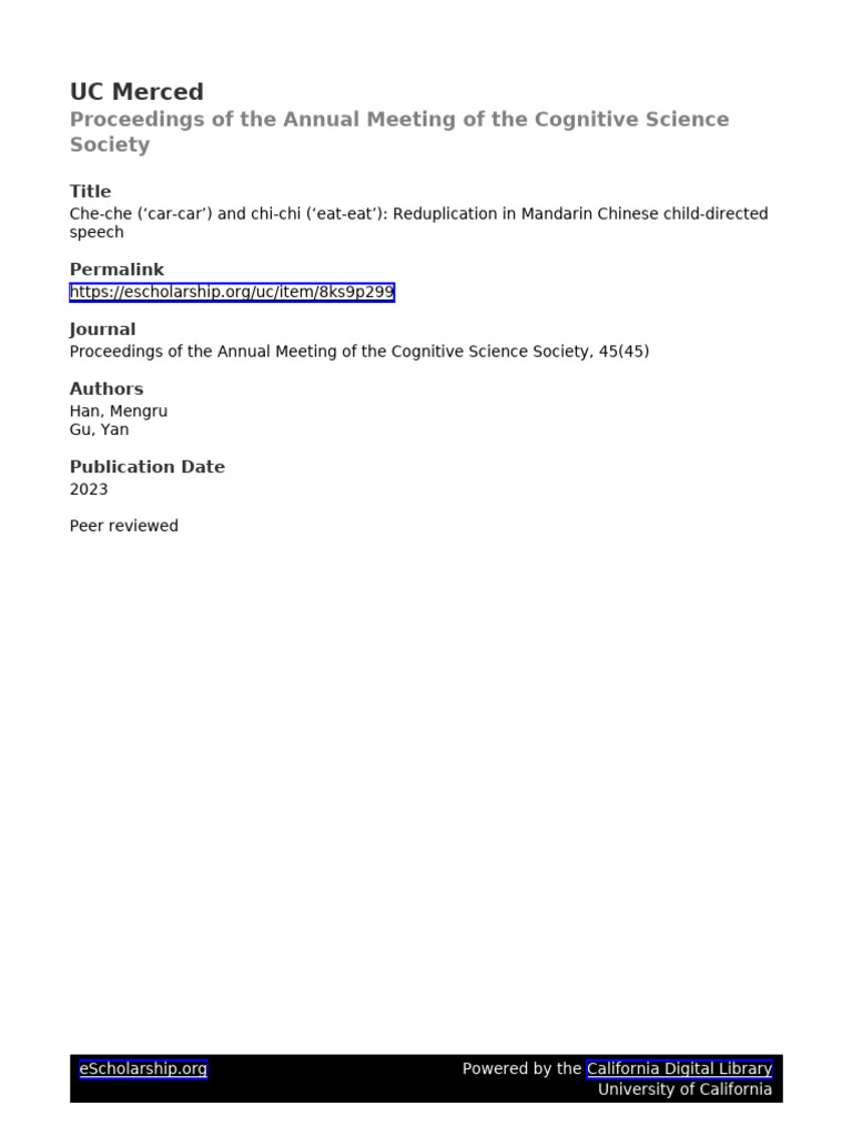 Che-Che ( Car-Car') and Chi-Chi ( Eat-Eat') Reduplication in Mandarin ...