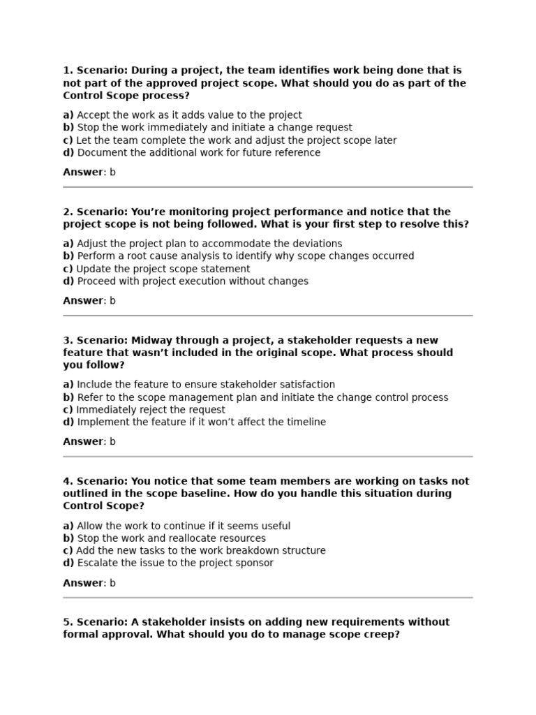 Control Scope - Scenario Based Practice Test | PDF