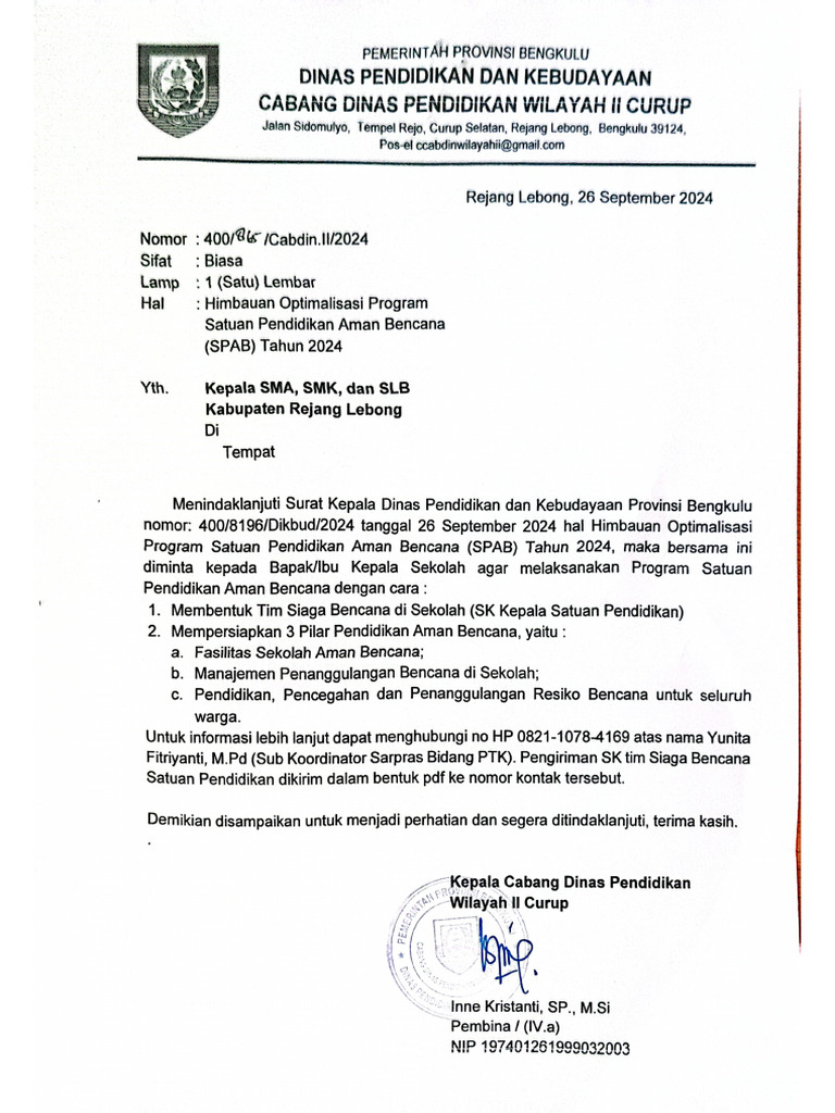 Surat Himbauan SPAB Tahun 2024 | PDF