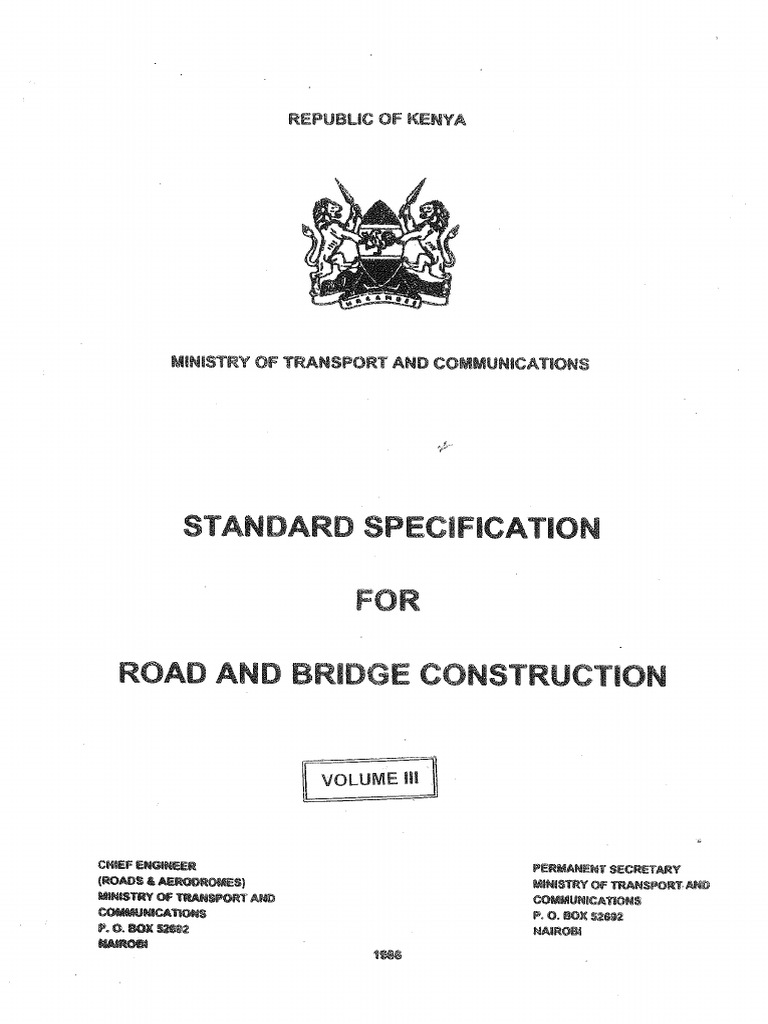 Standard Specification For Road and Bridge Construction Volume III 1986 ...