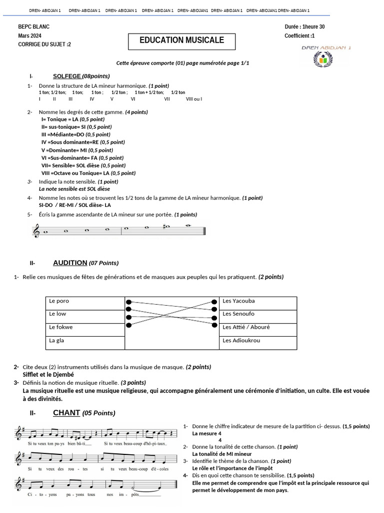 Bepc 2024 Sujet 2 - Corrige | PDF