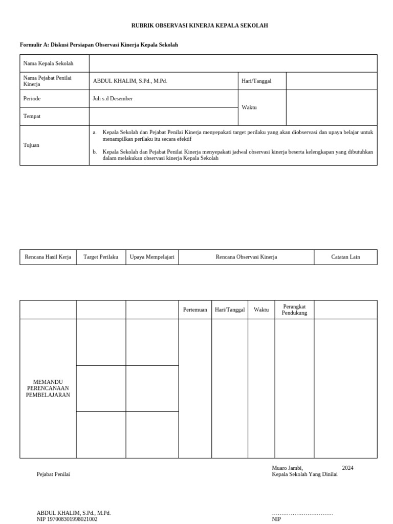 Format A-D Penilaian Kinerja Kepsek-1 | PDF