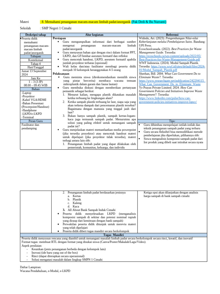 Modul P5 Bersahaja - Penanganan Limpah Padat Anogranik | PDF