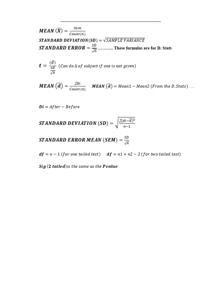 Formulas Under Paired Sample & Correlation and Regression | PDF